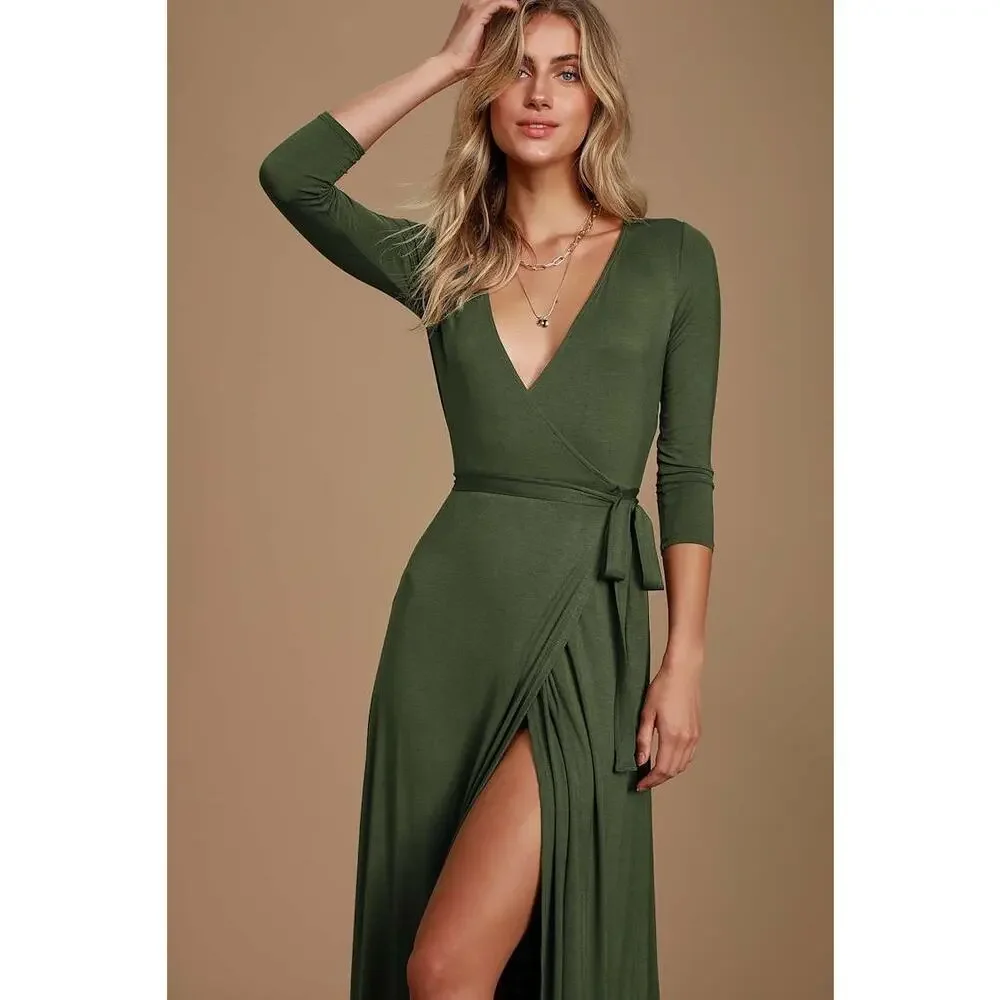 LOFT | Dresses | New Garden District Olive Green Wrap Maxi Dress Size ...